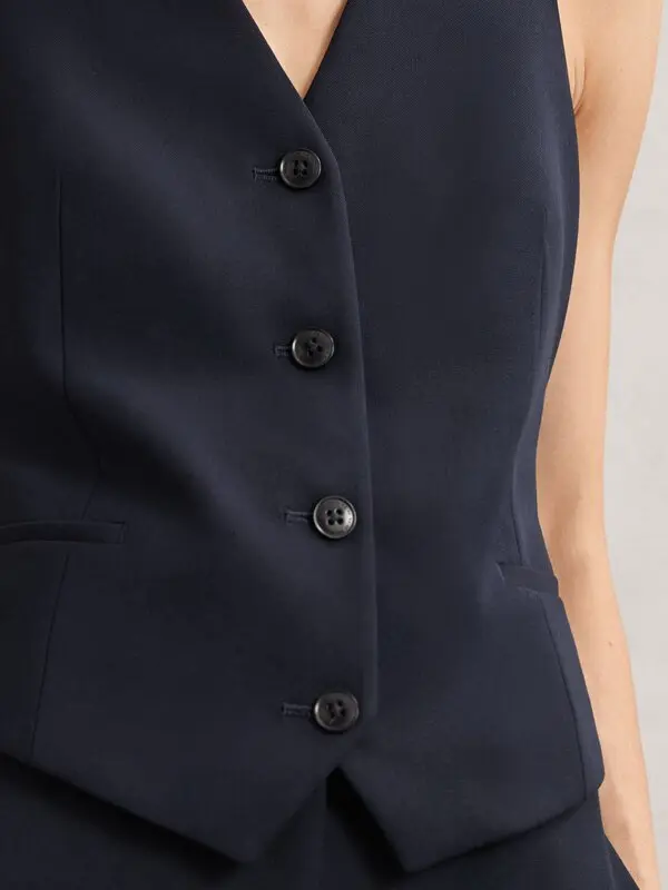REISS Gabi Single-breasted Twill Waistcoat - Navy