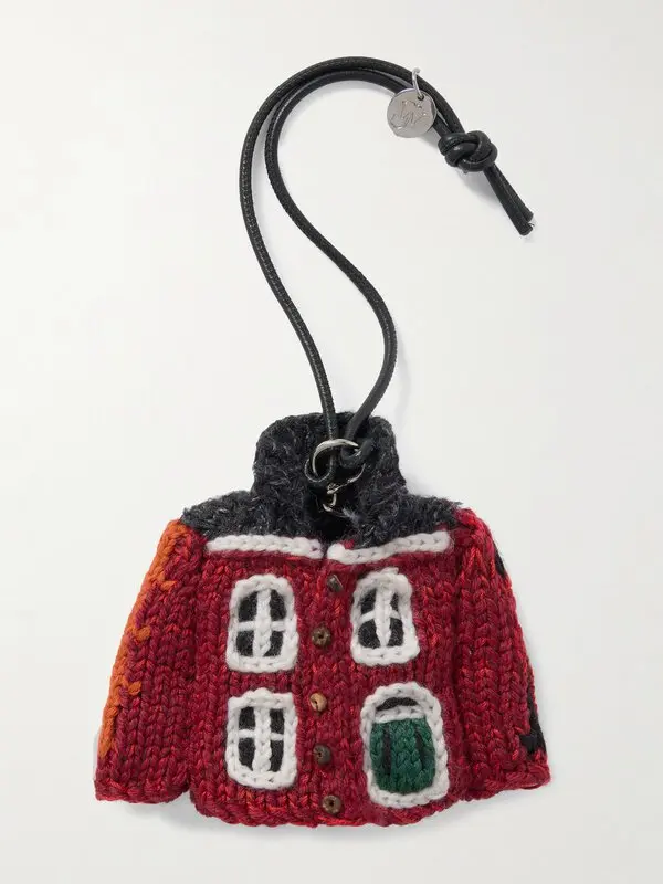 JW Anderson House Cardigan Crocheted Cotton And Leather Bag Charm - Multi