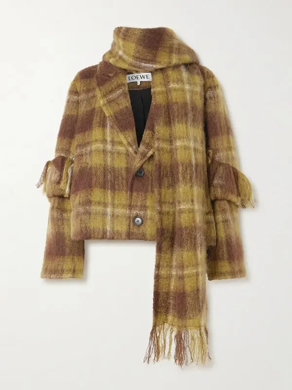 Loewe Scarf-detailed Checked Mohair And Wool-blend Jacket - Multi