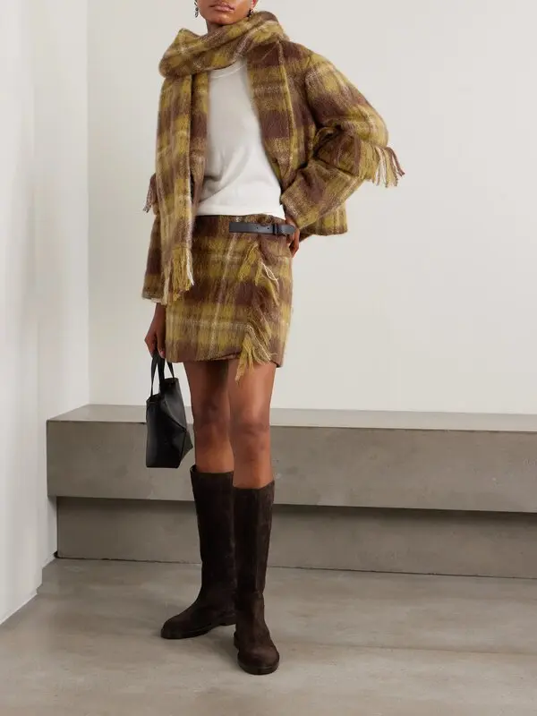 Loewe Scarf-detailed Checked Mohair And Wool-blend Jacket