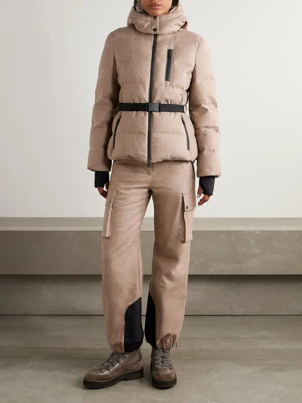 Brunello Cucinelli Belted Padded Wool Jacket - Brown