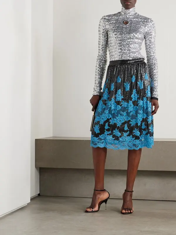 Rabanne Lace-trimmed Chainmail Midi Skirt