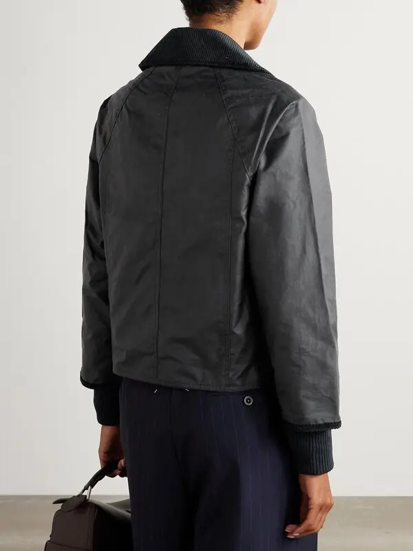 Barbour Cropped Corduroy-trimmed Waxed Cotton Jacket - Blue