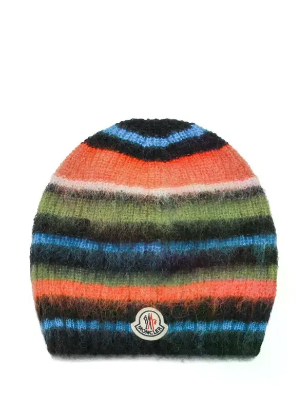 Moncler Striped Beanie Hat - Orange