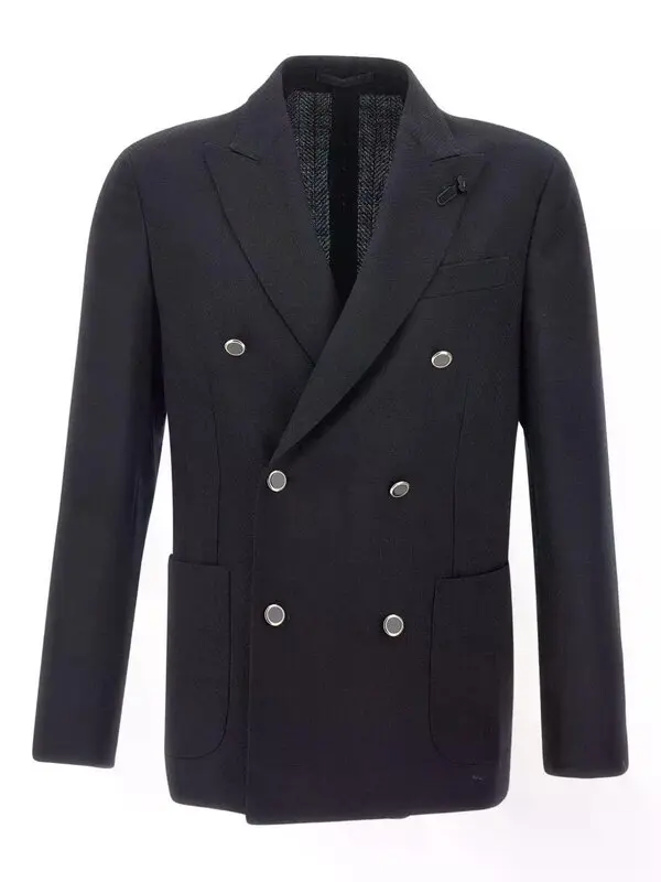 LARDINI Herringbone-pattern Double-breasted Blazer