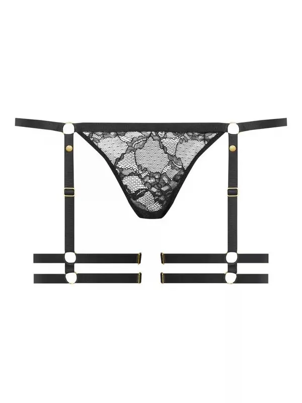 MAISON CLOSE Garter Lace Thong - Black
