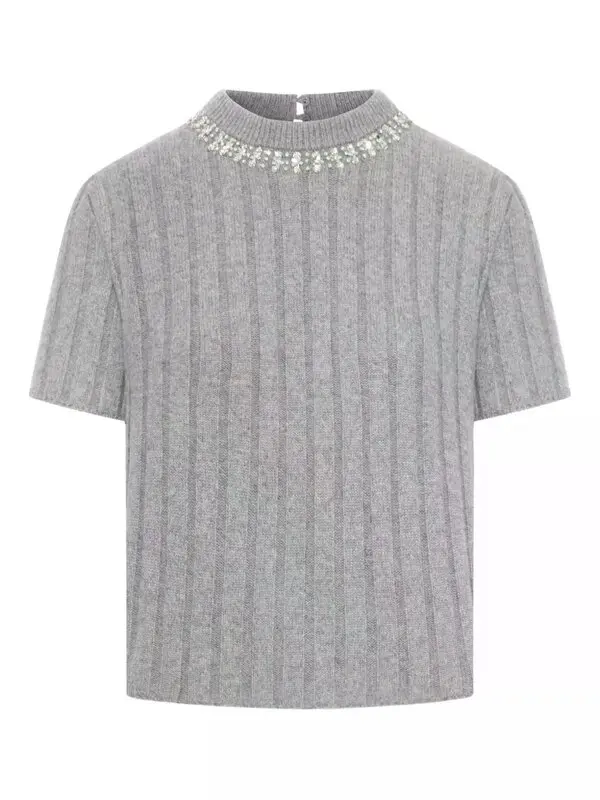 Gucci Ribbed Wool Top With Jeweled Detailing