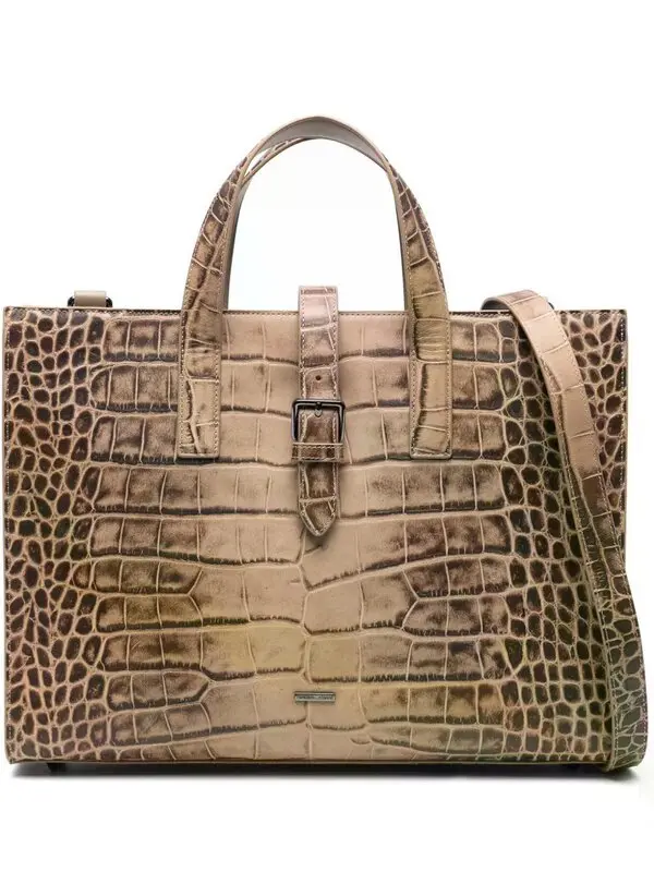 Emporio Armani Crocodile-effect Tote Bag - Neutrals