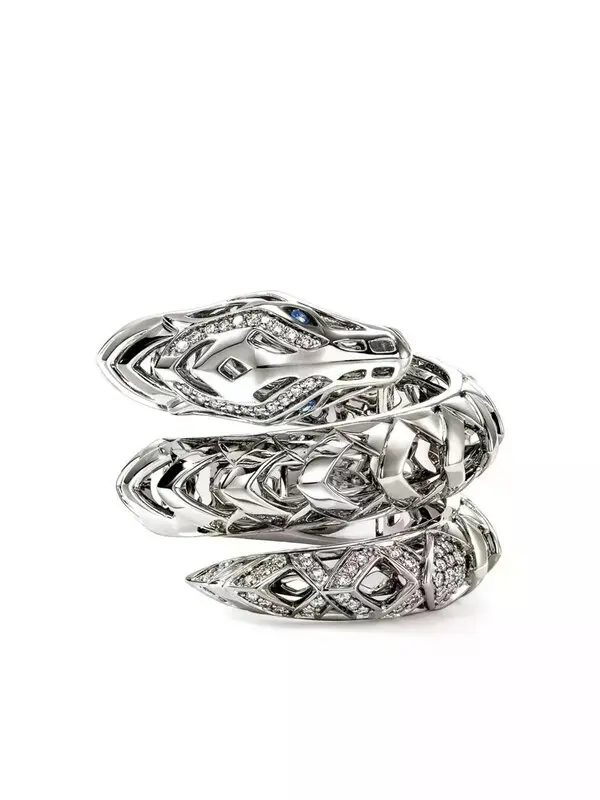John Hardy Sterling Naga Diamond And Sapphire Ring - Silver