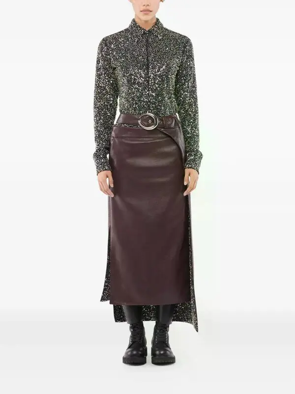 Rabanne Belted Faux Leather Midi Skirt