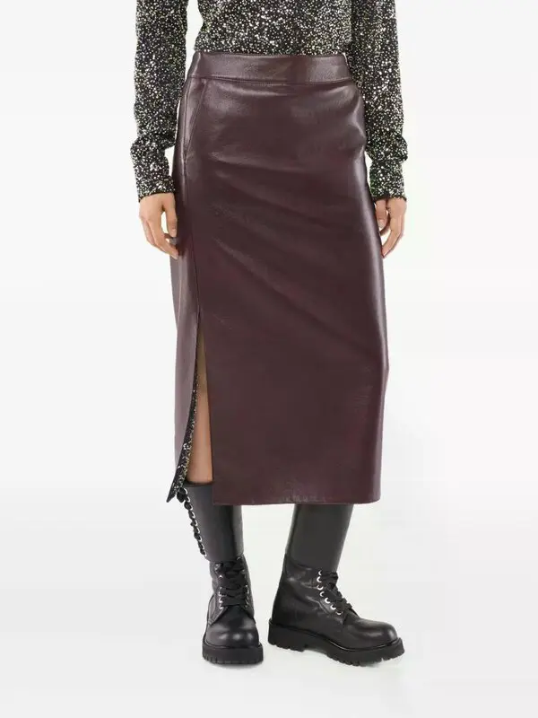 Rabanne Belted Faux Leather Midi Skirt