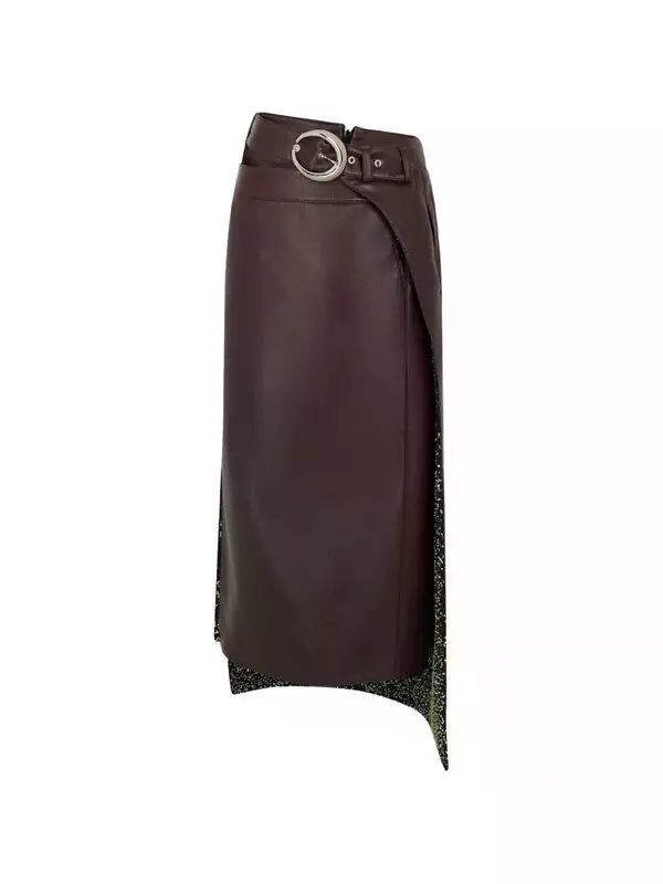 Rabanne Belted Faux Leather Midi Skirt - Brown