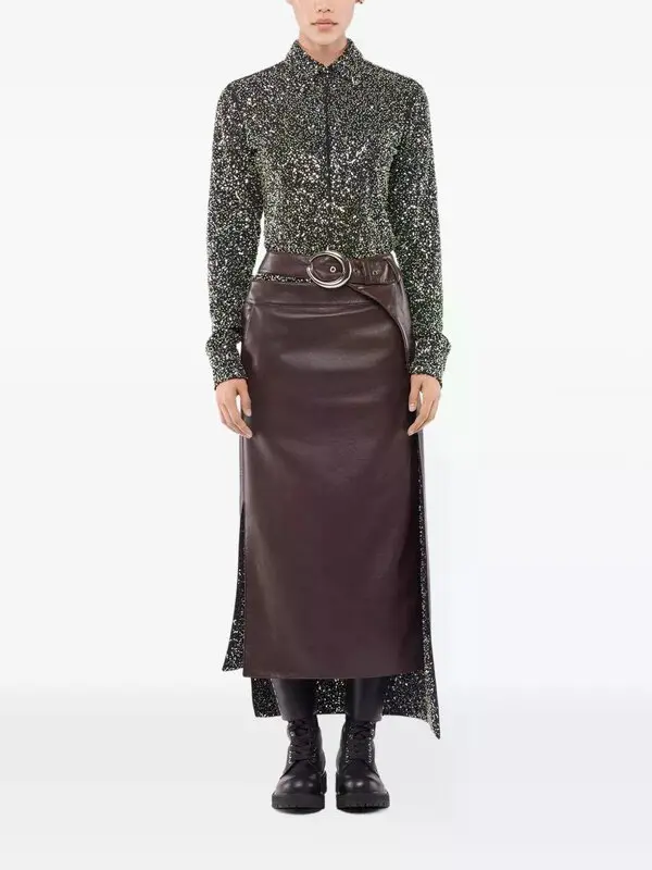 Rabanne Belted Faux Leather Midi Skirt - Brown