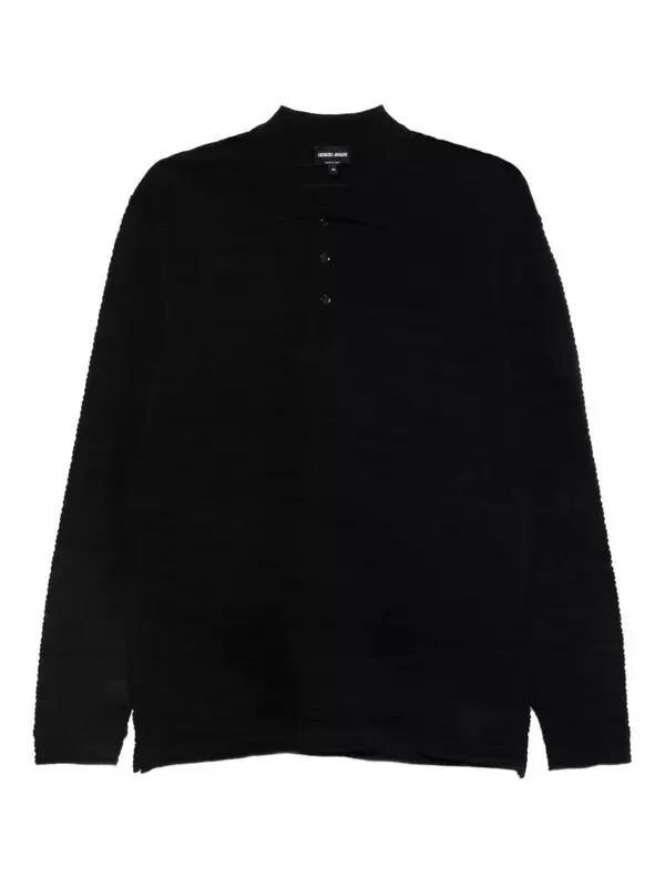 Giorgio Armani Ribbed Polo Shirt - Black