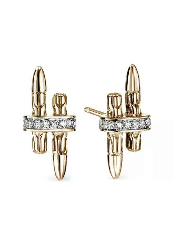 John Hardy 14k Yellow Spear Stud Diamond Earrings - Gold