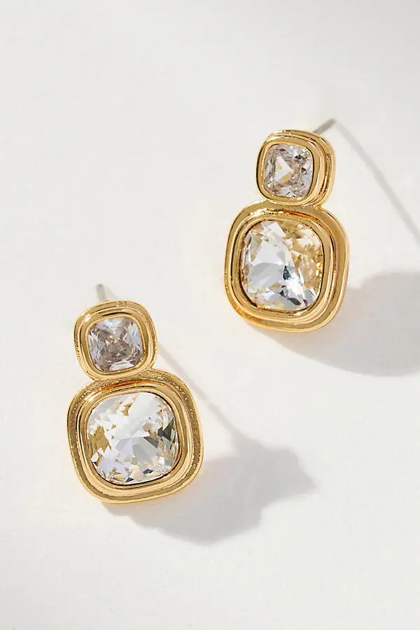 Anthropologie Stacked Crystal Drop Earrings - Gold