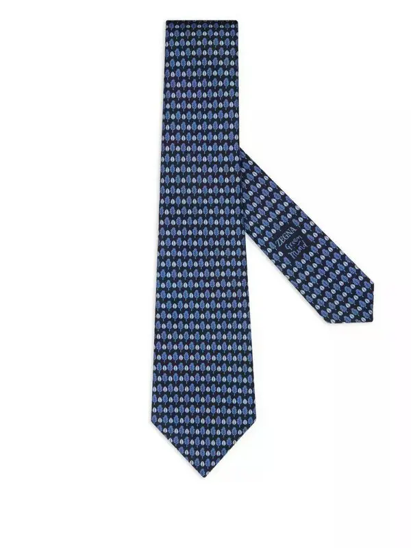 Zegna Leaf-print Neck Tie - Blue
