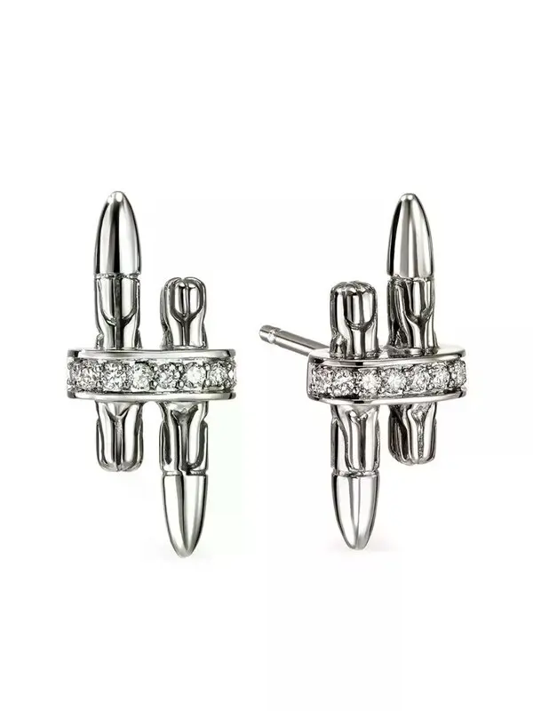 John Hardy Sterling Spear Stud Diamond Earrings - Silver