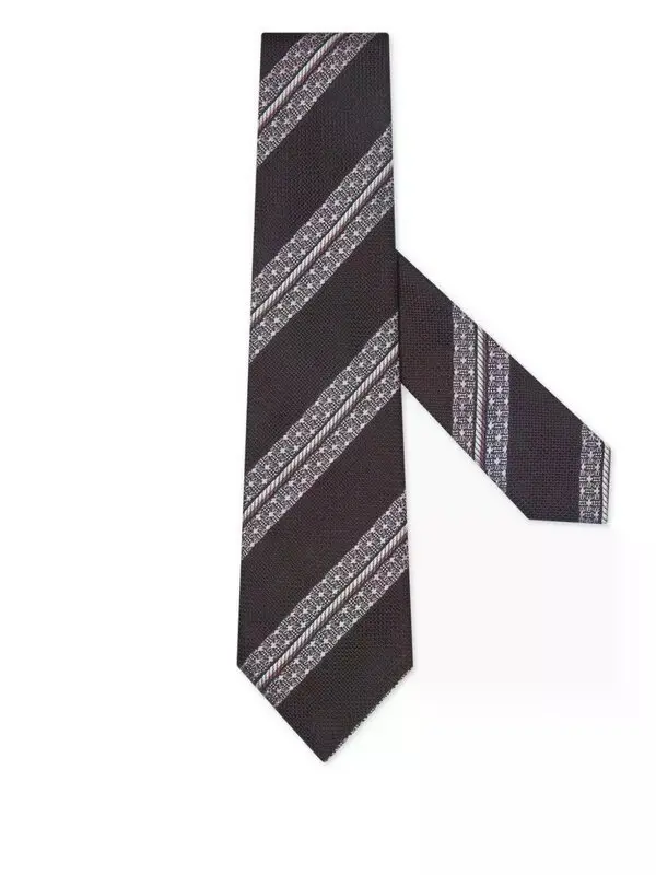 Zegna Striped-patterned Silk Neck Tie - Brown