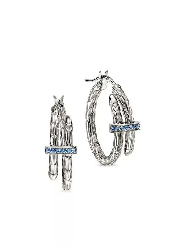 John Hardy Sterling Spear Sapphire Hoop Earrings - Silver
