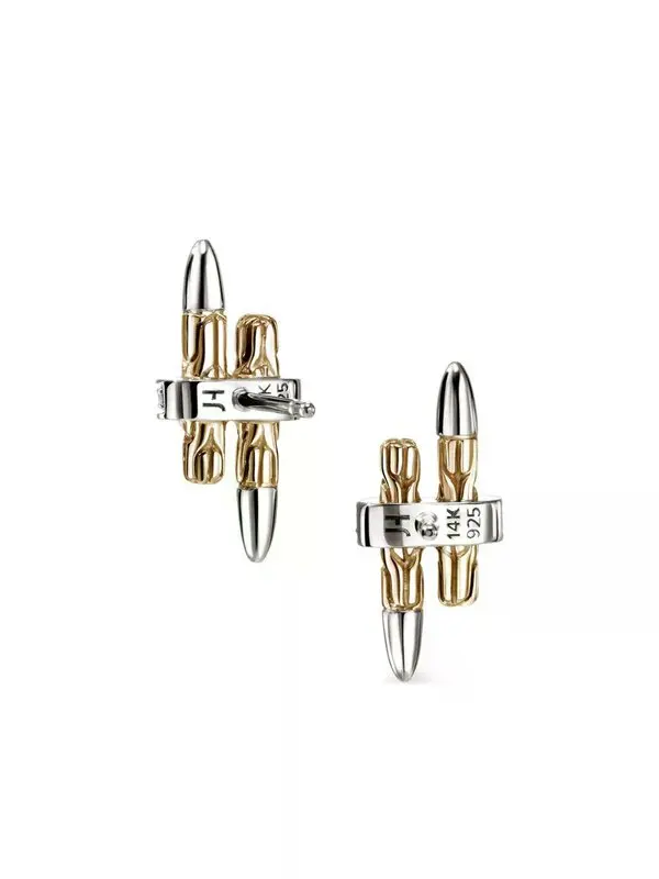 John Hardy 14k Yellow Gold & Sterling Spear Stud Diamond Earrings - Silver