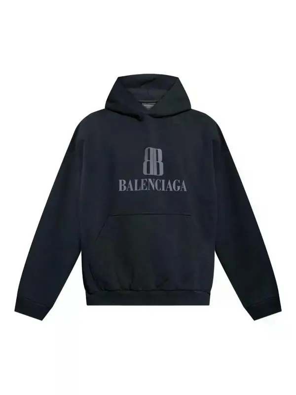 Balenciaga Logo-embroidered Hoodie - Black