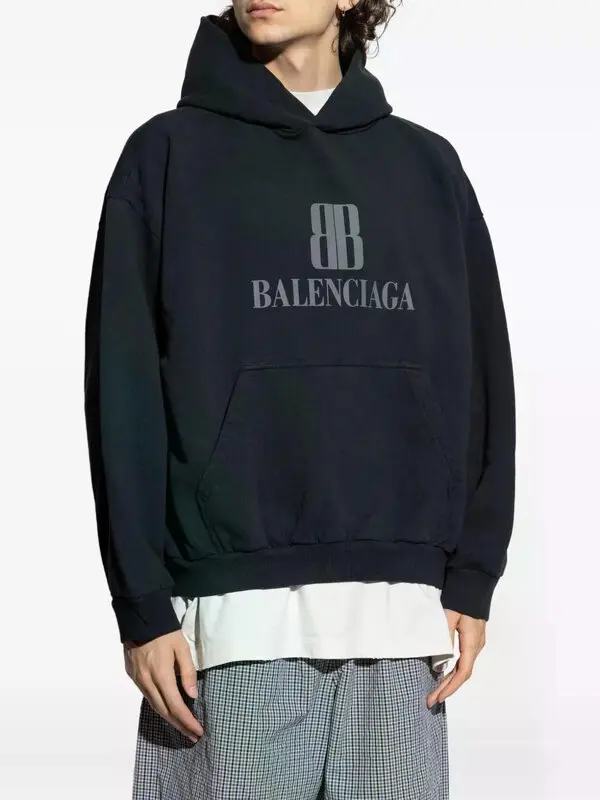 Balenciaga Logo-embroidered Hoodie - Black