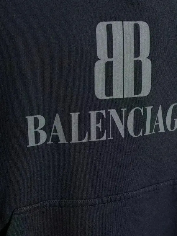 Balenciaga Logo-embroidered Hoodie - Black