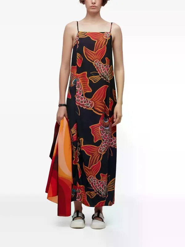 OSKLEN Fish Print Spaghetti Strap Maxi Dress