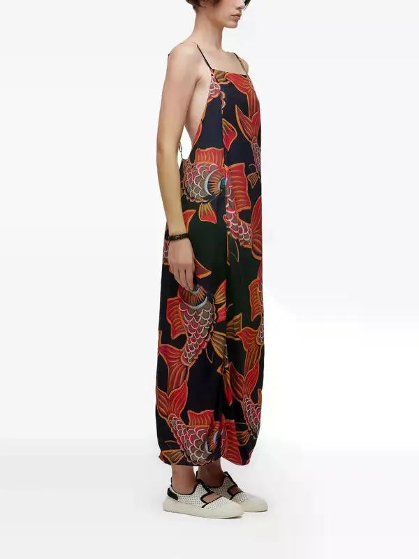 OSKLEN Fish Print Spaghetti Strap Maxi Dress