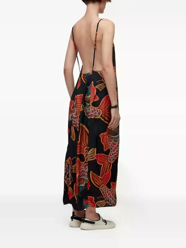 OSKLEN Fish Print Spaghetti Strap Maxi Dress