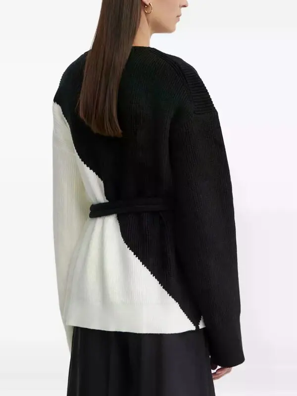 AERON Diagonal Colour-block Ribbed Knit Cardigan