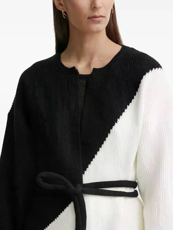 AERON Diagonal Colour-block Ribbed Knit Cardigan