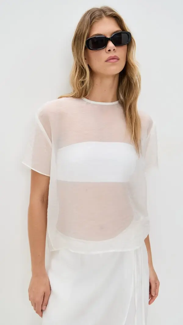 SIMONETT Sheer Short Sleeve Blouse