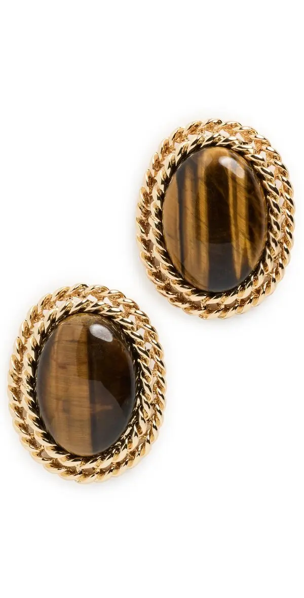 KENNETH JAY LANE Cabochon Earrings - Tigers Eye