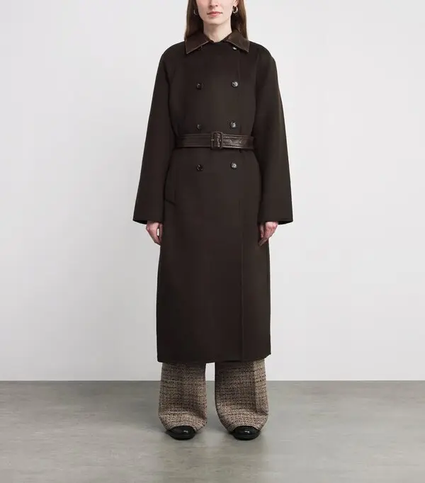 Sandro Wool Overcoat With Leather Collar