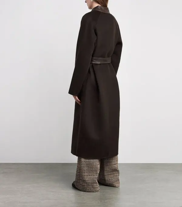 Sandro Wool Overcoat With Leather Collar