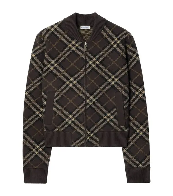 Burberry Wool-blend Check Bomber Jacket - Brown