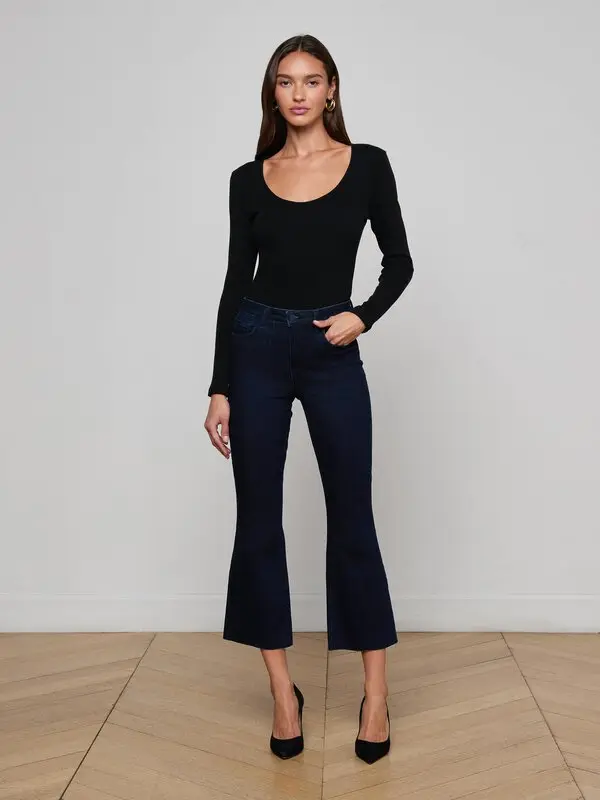 L'Agence Kendra Cropped Flare Jeans - Black Ink