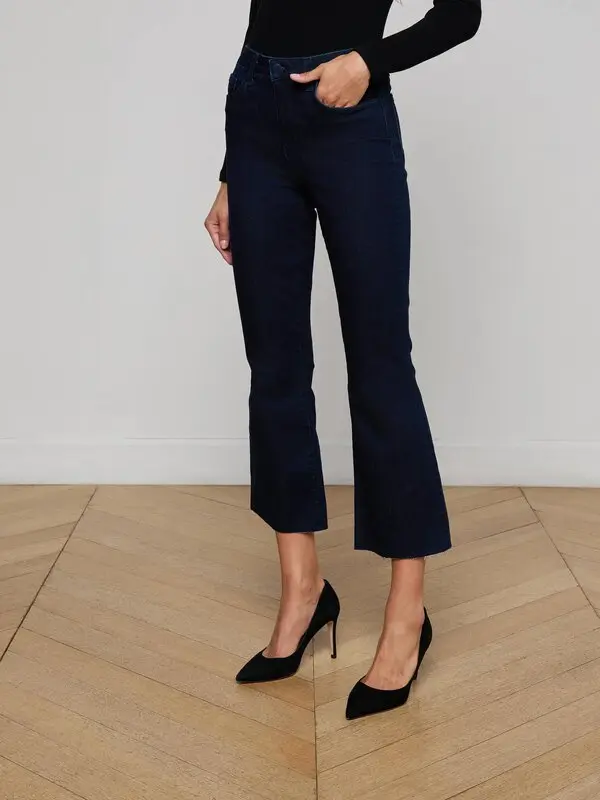 L'Agence Kendra Cropped Flare Jeans - Black Ink