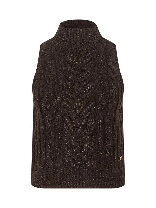 L'Agence Bellini Metallic Cable-knit Turtleneck