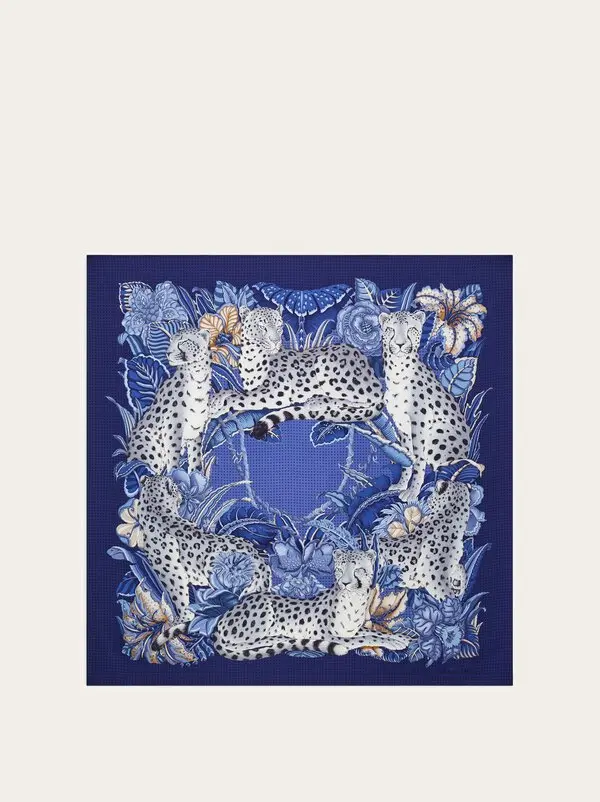 FERRAGAMO Cheetahs Print Silk Scarf - Blue