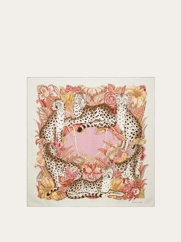 FERRAGAMO Cheetahs Print Silk Scarf - Pink
