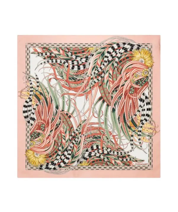 FERRAGAMO Rooster Print Silk Scarf - Pink