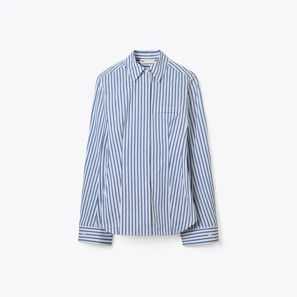 Tory Burch Bell-sleeve Cotton Shirt - Blue Stripe