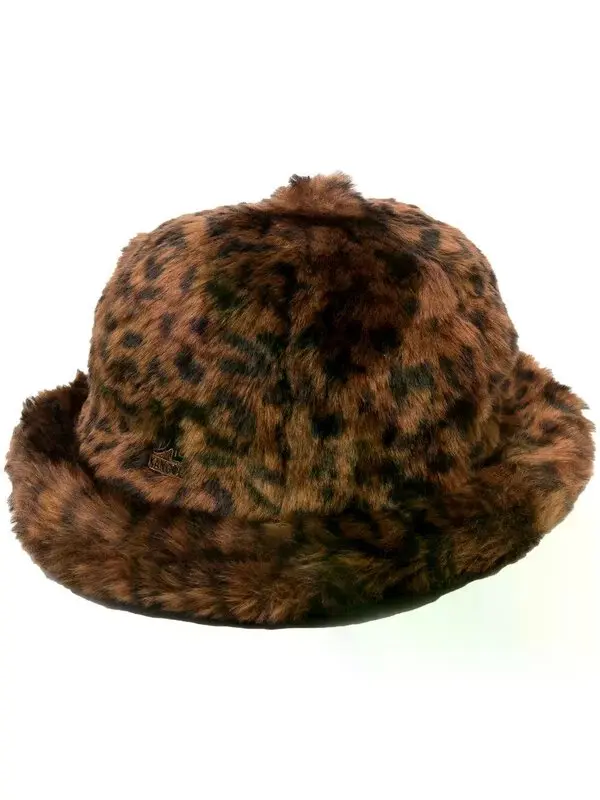 KANGOL Faux-fur Leopard Print Hat - Brown