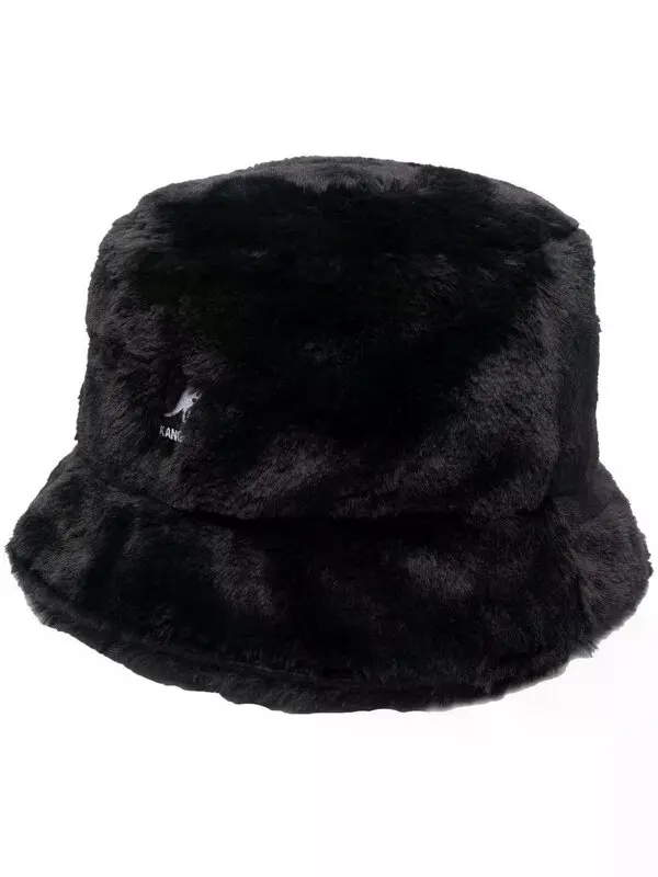 KANGOL Logo-patch Faux-fur Bucket Hat - Black