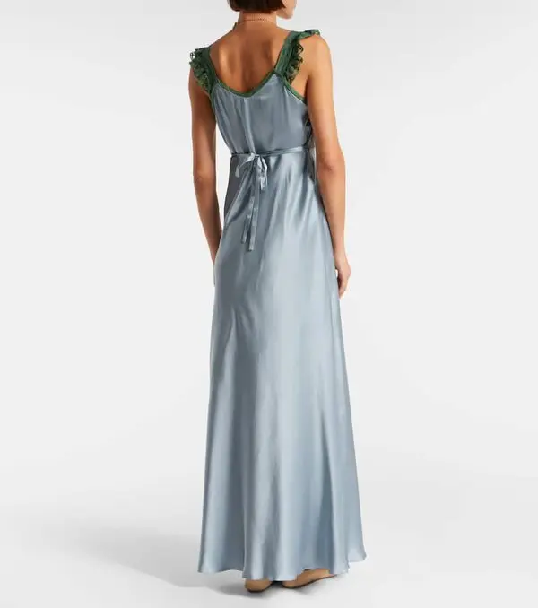 chloe blue lace dress Chloé Lace-Trimmed Silk Maxi Dress - Blue - 20% Off