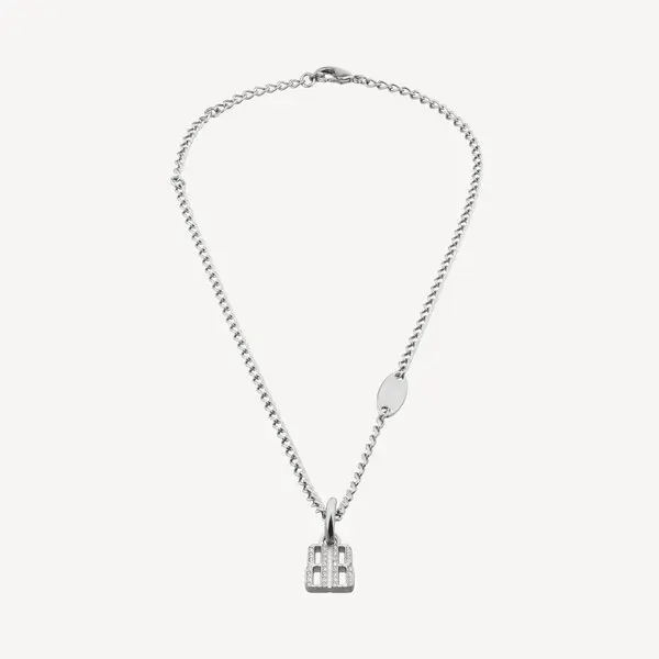 Balenciaga Nano Bb Logo Pendant Necklace With Rhinestones