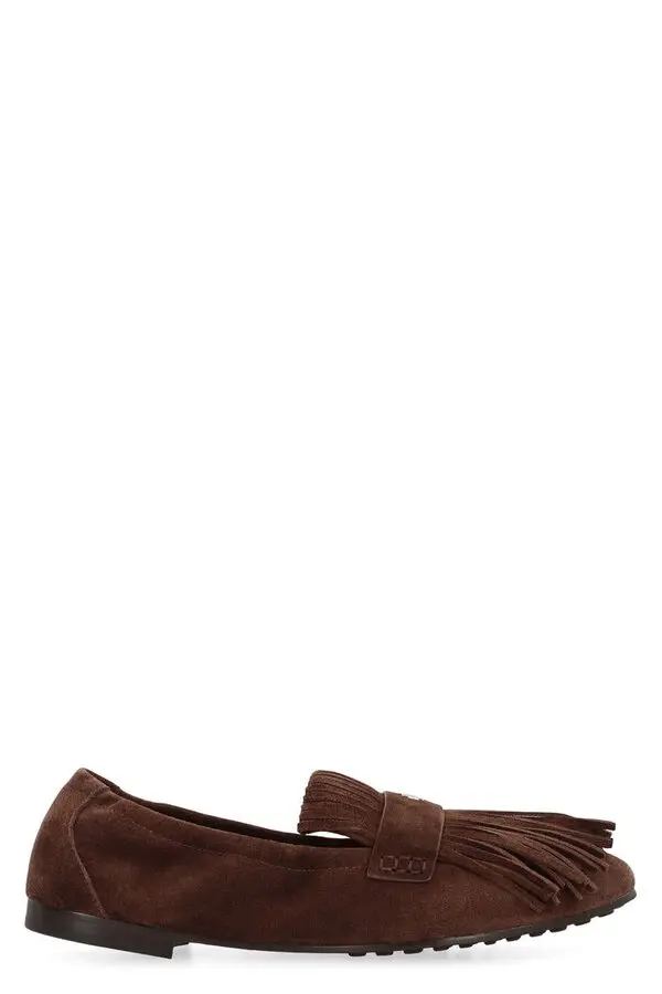 Tory Burch Suede Ballet Flats With Fringes - Brown